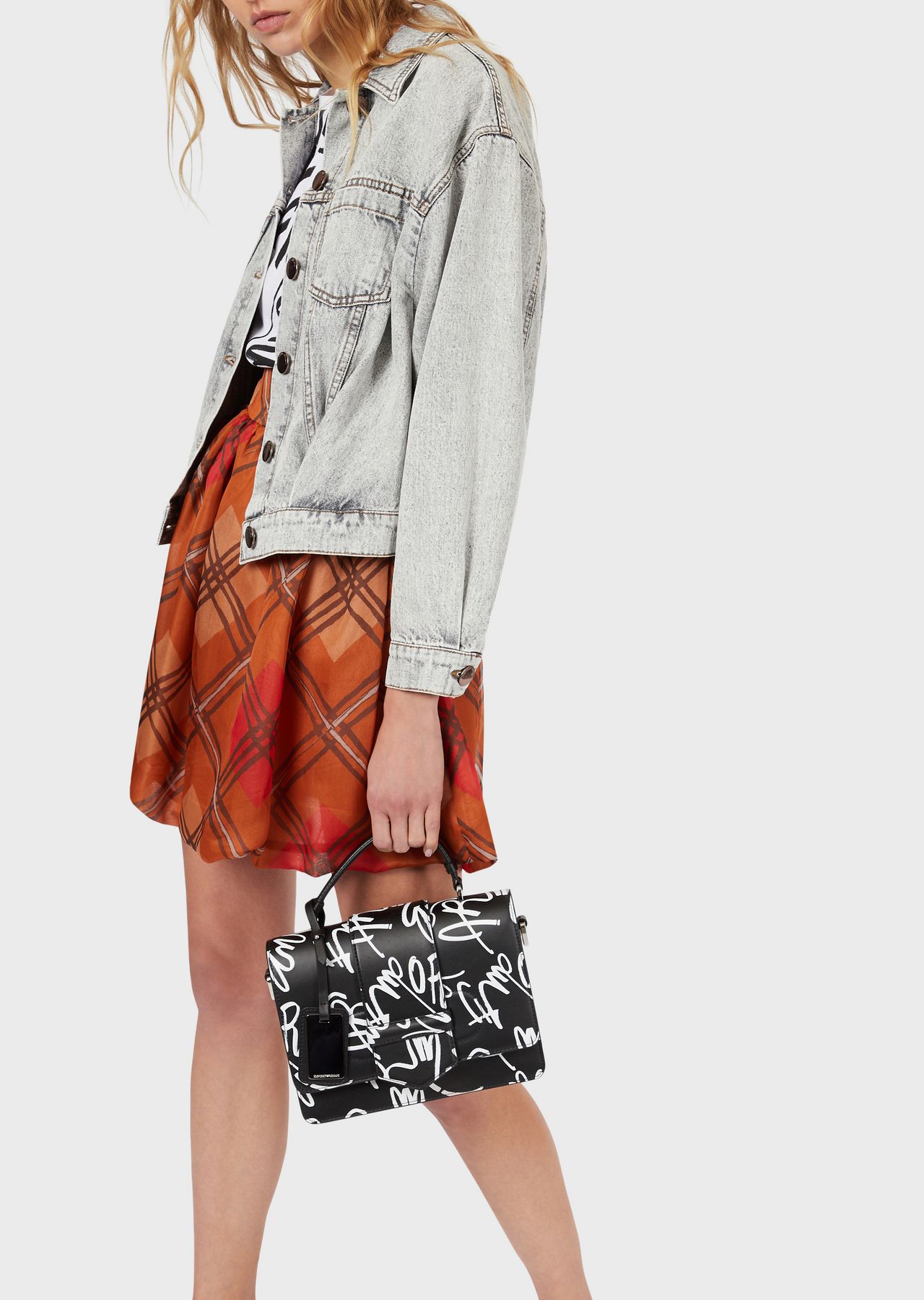 Full mini skirt in silk organza with tartan print | Woman | Emporio Armani