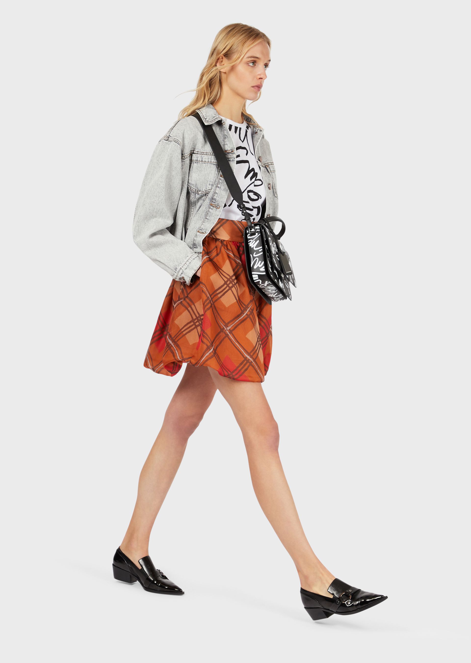 Full mini skirt in silk organza with tartan print | Woman | Emporio Armani